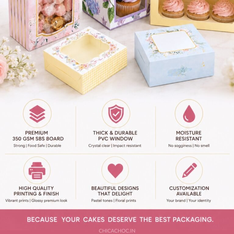 Cake Box for 0.5 to 1KG – 8x8x5 Inch – Peachy Pink Floral – Premium 350 ...