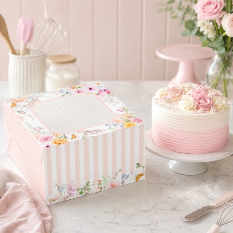 Cake Box for 0.5 to 1KG – 8x8x5 Inch – Peachy Pink Floral – Premium 350 ...