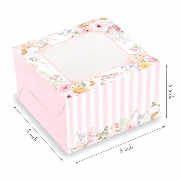 Cake Box for 0.5 to 1KG – 8x8x5 Inch – Peachy Pink Floral – Premium 350 ...