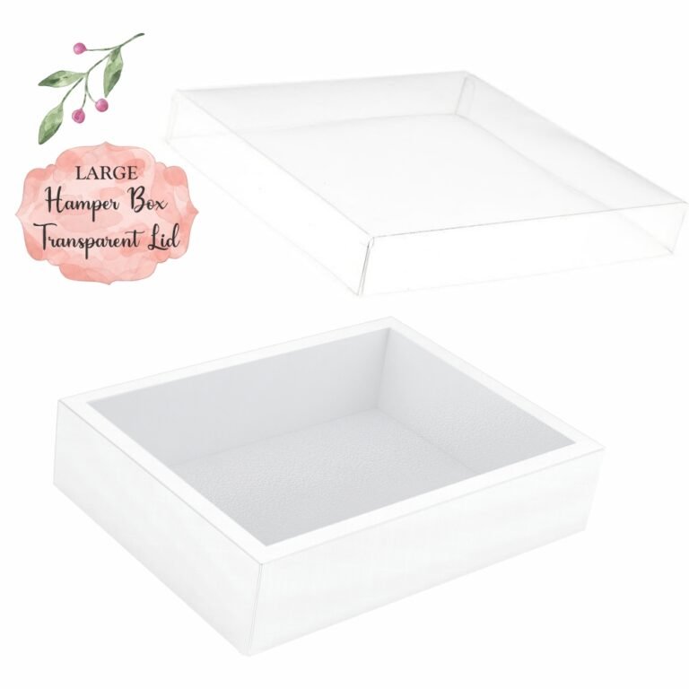 Gift Hamper Box Transparent Lid – White – 7x10x2 (Pack of 6) - Chic a Choc